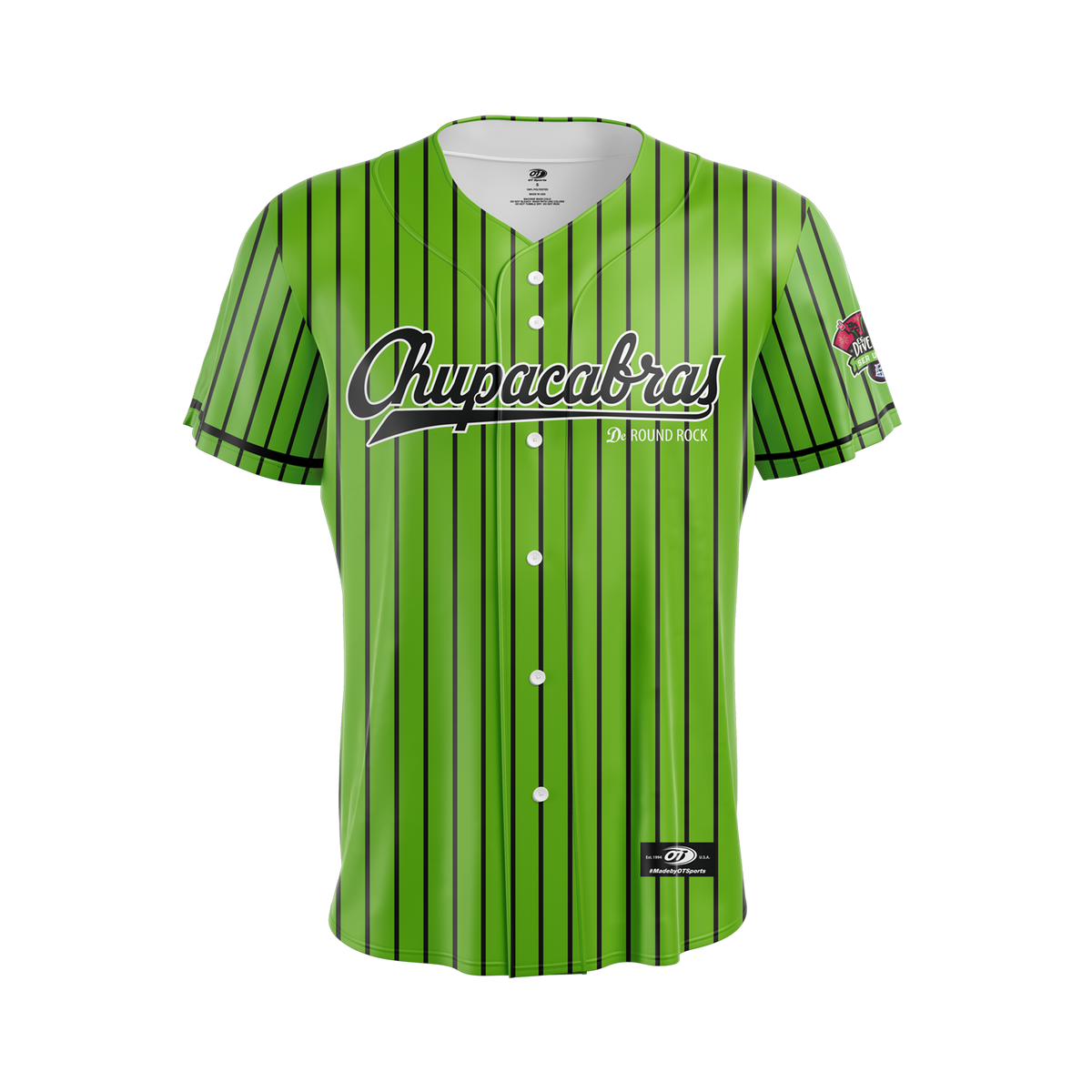 Round Rock Express OT Sports Alternate Lime Green Chupacabras Pinstrip – Minor League Baseball ...
